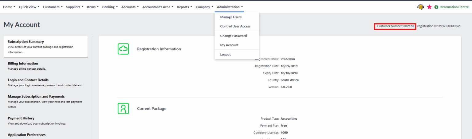 Account Numbers - Sage University (South Africa)