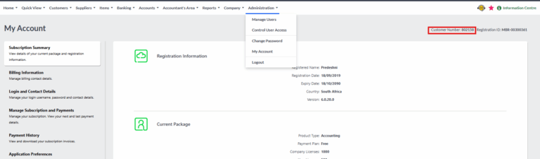 Account Numbers - Sage University (South Africa)
