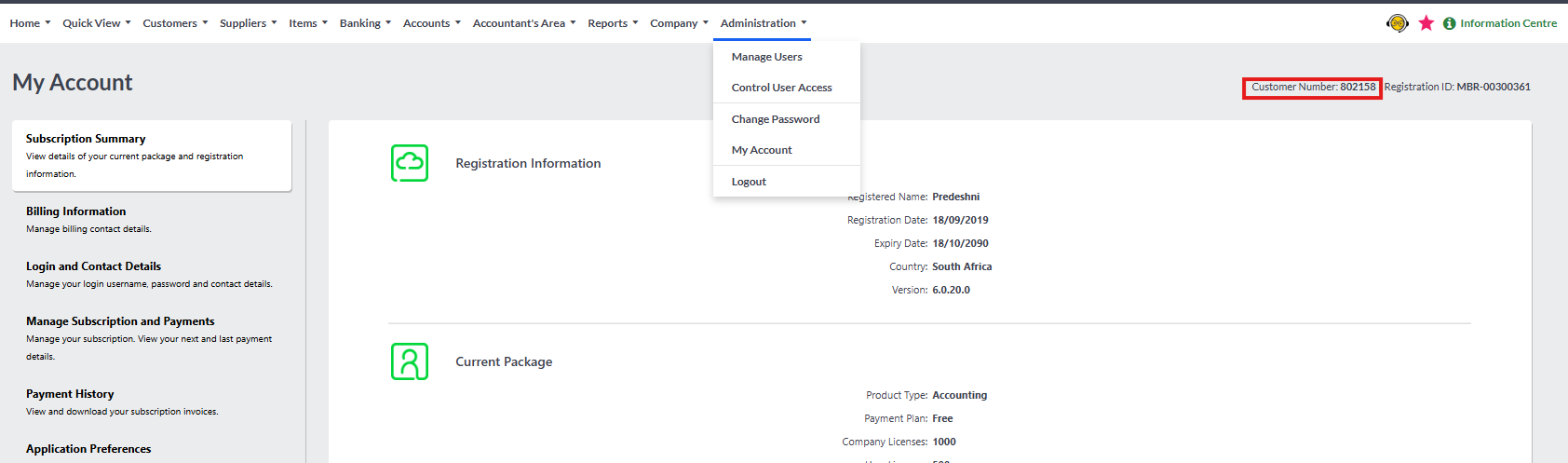 Account Numbers - Sage University (South Africa)
